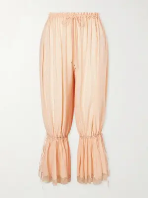 Chloé Ruffled Lace-trimmed Silk-charmeuse Pants - Orange