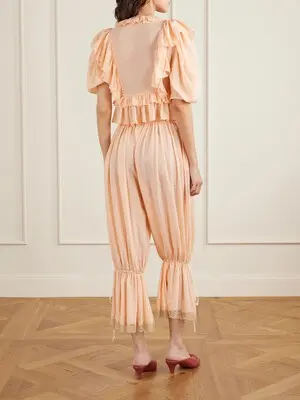 Chloé Ruffled Lace-trimmed Silk-charmeuse Pants