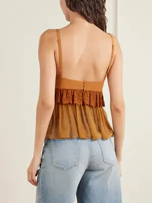 Chloé Lace-trimmed Silk Crepe Tank - Brown