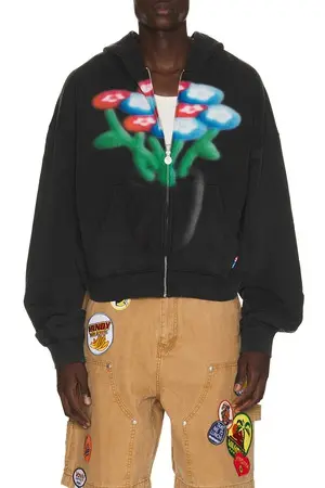 VANDYTHEPINK Spray Flower Zip Up Hoodie - Black