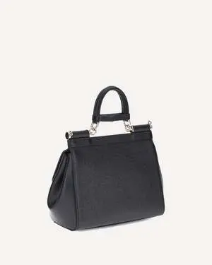 Dolce & Gabbana Textured Leather Top Handle Bag - Black