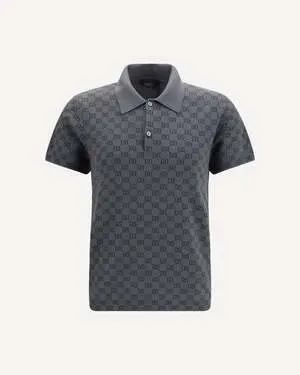 Gucci Gg Jacquard Wool And Silk Polo Shirt Ale