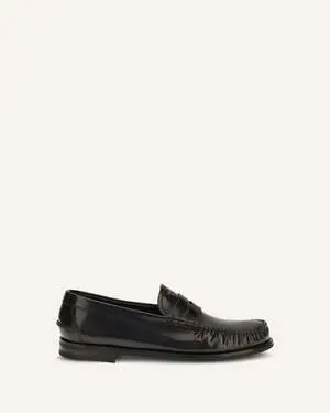 Prada Brushed Leather Loafers - Brown
