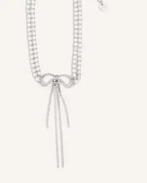 SELF-PORTRAIT Crystal Double Bow Choker Necklace