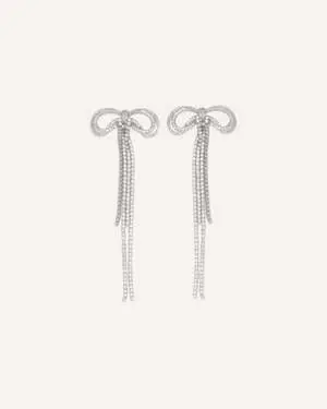 SELF-PORTRAIT Double Crystal Bow Earrings - Silver