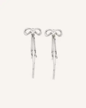 SELF-PORTRAIT Double Crystal Bow Drop Earrings - Silver