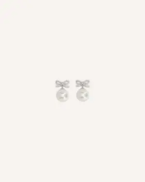 SELF-PORTRAIT Crystal Bow And Pearl Earrings - Silver