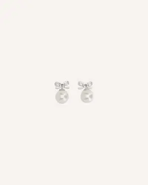 SELF-PORTRAIT Crystal Bow And Pearl Earrings