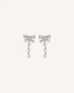 SELF-PORTRAIT Crystal Bow And Pearl Drop Earrings - Silver