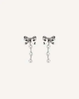 SELF-PORTRAIT Crystal Bow And Pearl Drop Earrings