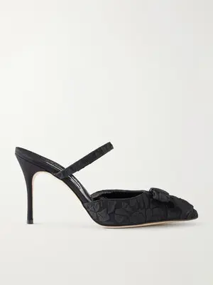 Manolo Blahnik X Emilia Wickstead Bow-embellished Jacquard Mules - Black