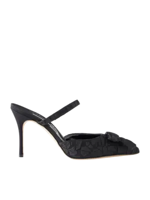 Manolo Blahnik X Emilia Wickstead Bow-embellished Jacquard Mules - Black