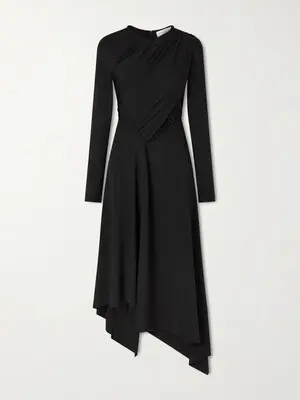 Victoria Beckham Gathered Crepe Midi Dress - Black