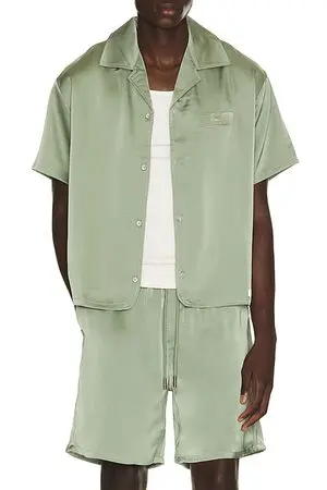 HONOR THE GIFT Satin Chest Logo Camp Collar Shirt - Sage