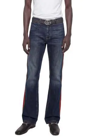 Gucci Flared 5 Pocket Jeans With Web - Blue
