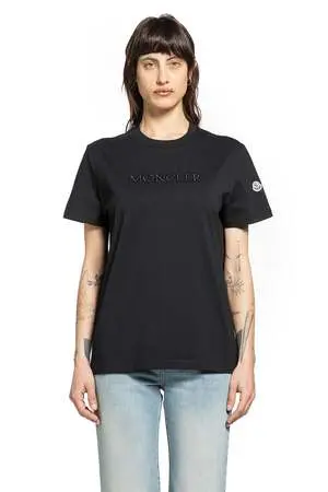 Moncler Embroidered Tonal Logo Cotton T-shirt - Black