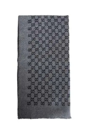 Gucci Double Jacquard Gg Wool Scarf - Grey