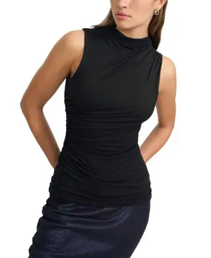 MARCELLA Camila Drape Neck Sleeveless Top - Black