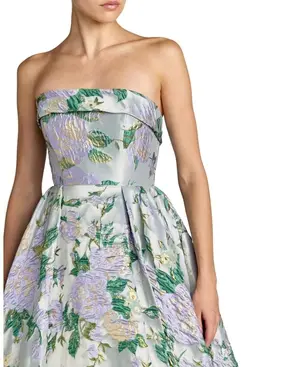 Mac Duggal Floral Strapless Brocade Ball Gown