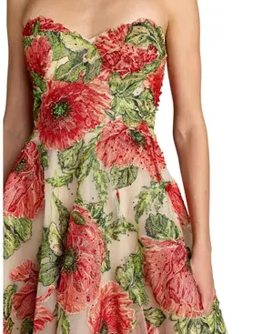 Mac Duggal Embroidered Mesh Strapless A-line Midi Dress