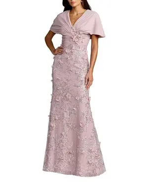Mac Duggal Chiffon Faux Wrap Dress With Beaded Skirt Column Gown - Rose