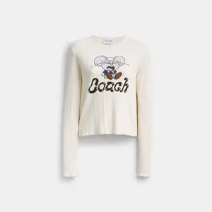 COACH X Brain Dead Kachi Mouse Graphic Long Sleeve Pointelle Knit Top
