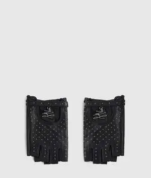 Karl Lagerfeld Studded Fingerless Leather Gloves - Black