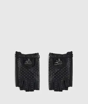Karl Lagerfeld Studded Fingerless Leather Gloves - Black