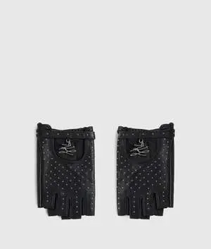 Karl Lagerfeld Studded Fingerless Leather Gloves - Black