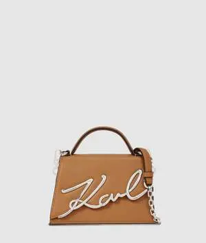 Karl Lagerfeld Karl Lagerfeld K/Signature Small Crossbody Bag In Black Leather With Gold-Tone Hardware Caramel
