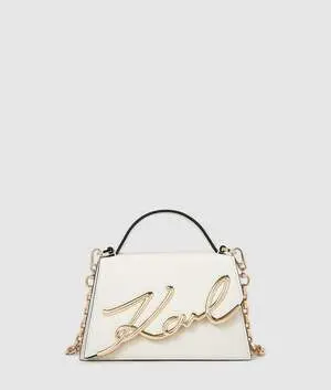 Karl Lagerfeld K/signature Small Crossbody Bag In Black Leather With Gold-tone Hardware - Off White