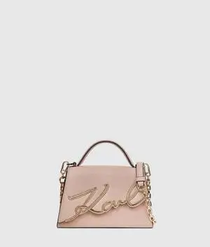 Karl Lagerfeld K/signature Small Crossbody Bag In Black Leather With Gold-tone Hardware - Pink