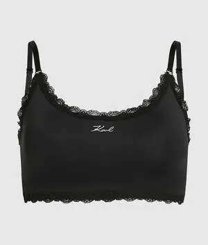 Karl Lagerfeld Signature Lace Trim Bralette - Black