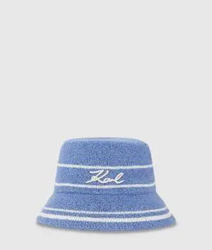 Karl Lagerfeld Signature Knit Bucket Hat - Silver Lake Blue