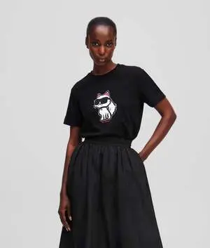 Karl Lagerfeld Ikon Choupette T-shirt In Organic Cotton - Black