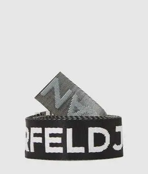 KL JEANS Reversible Webbing Belt With Logo Detail - Black/silver