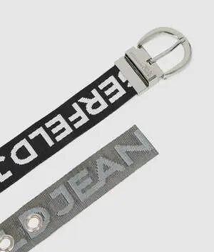 KL JEANS Reversible Webbing Belt With Logo Detail - Black/silver