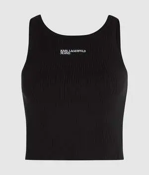 KL JEANS Jeans Ribbed Knit Cropped Tank Top - Black