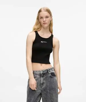 KL JEANS Jeans Rib-knit Cropped Tank Top - Black