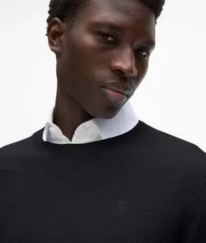 Karl Lagerfeld Crewneck Sweater With Patterned Design And Striped Edges