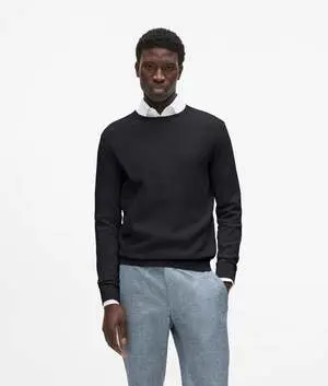 Karl Lagerfeld Crewneck Sweater With Patterned Design And Striped Edges - Black