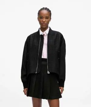 Karl Lagerfeld Ikon Bouclé Bomber Jacket - Black