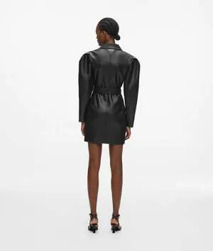 Karl Lagerfeld Faux Leather Biker Dress With Voluminous Sleeves And Belt