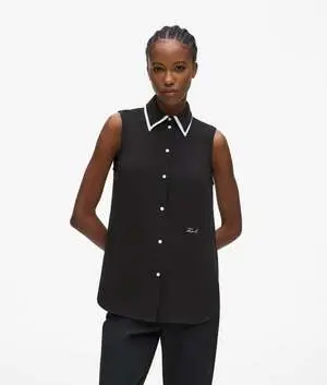 Karl Lagerfeld Sleeveless Blouse With Contrasting Piping - Black