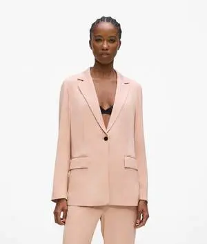Karl Lagerfeld Single-breasted Satin-blend Blazer With Embroidered Logo - Misty Rose