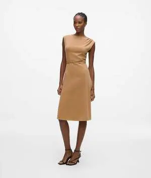 Karl Lagerfeld Belted Sleeveless Jersey Dress - Nougat