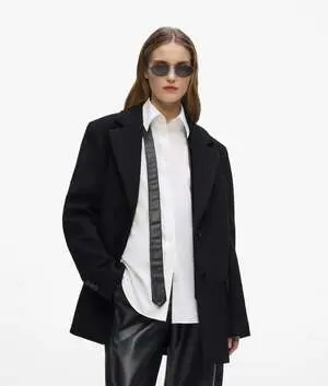 Karl Lagerfeld Short Wool-blend Tailored Coat - Black