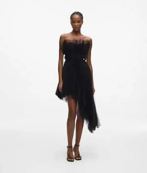 Karl Lagerfeld Asymmetric Tulle Strapless Mini Dress - Black