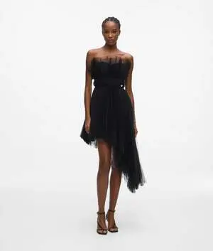 Karl Lagerfeld Asymmetric Tulle Strapless Mini Dress - Black