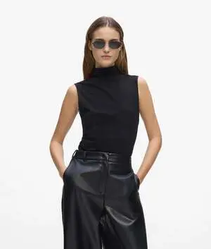 Karl Lagerfeld Sleeveless Mock Neck Tank Top - Black
